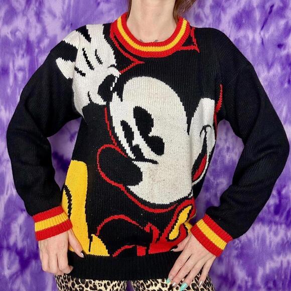 Sweaters | Vintage Mickey Mouse Crazy Oversized Graphic Knit Sweater ...